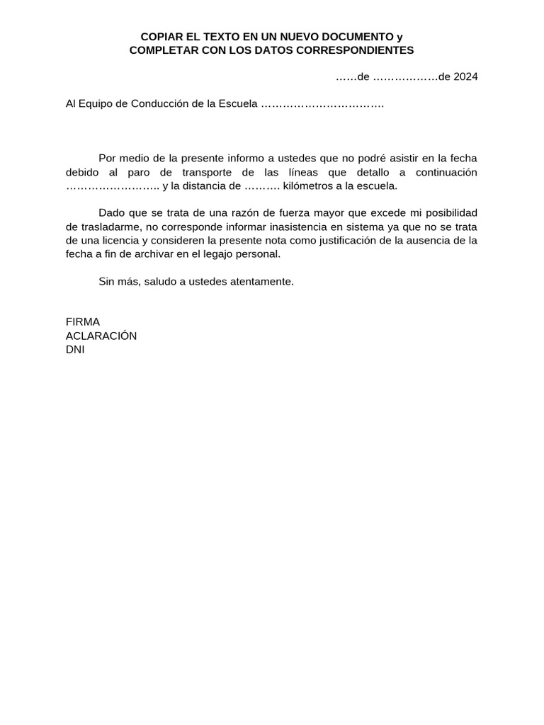 Nota Paro de Transporte | PDF
