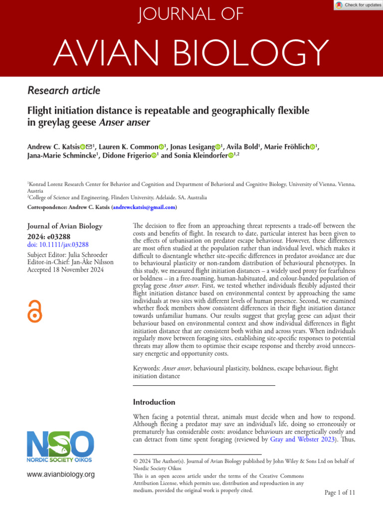 Journal of Avian Biology - 2024 - Katsis - Flight Initiation Distance ...