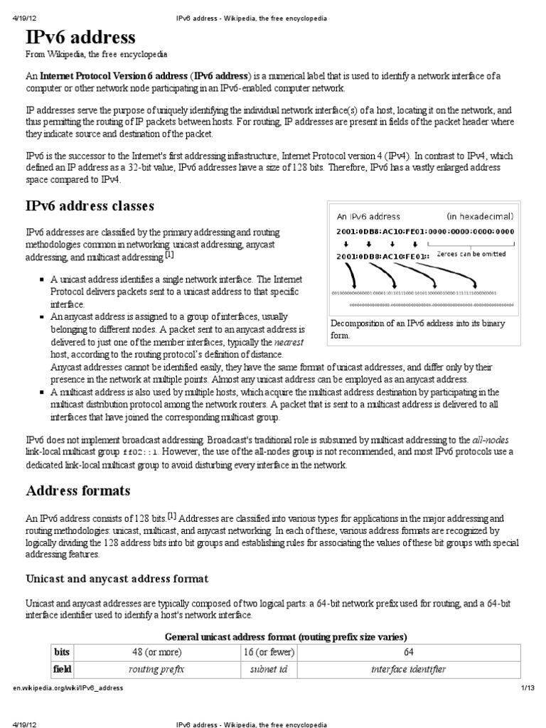 IPv6 Address | PDF | I Pv6 | Ip Address
