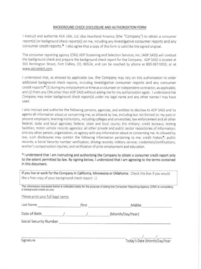 Background Check Disclosure Authorization Form NEW | PDF