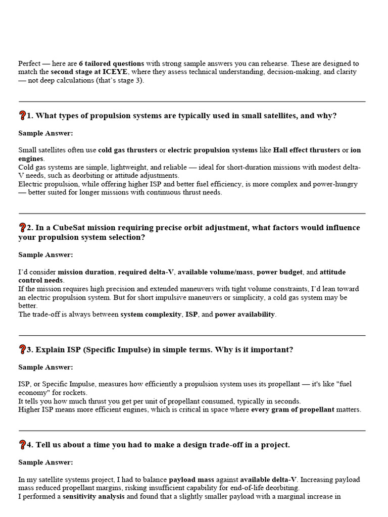 Technical Interview Prep for ICEYE | PDF | Spacecraft Propulsion ...