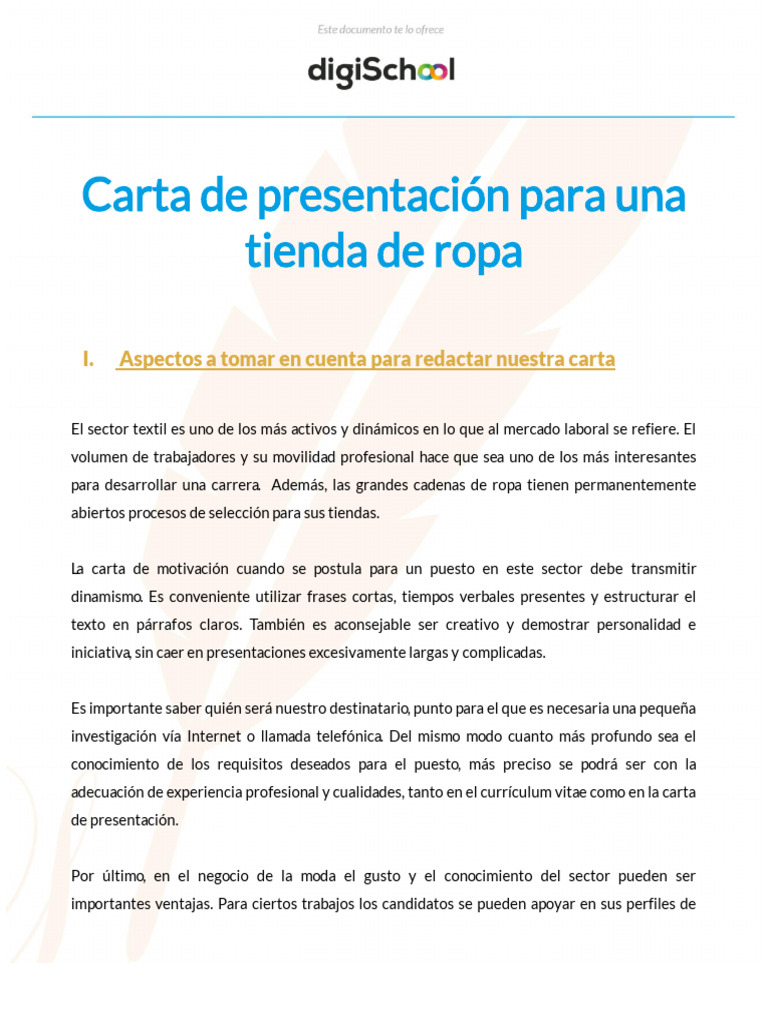 Carta de Presentación para Una Tienda de Ropa: I. Aspectos A Tomar en ...