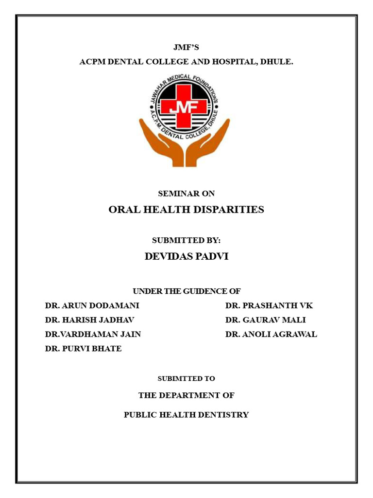 Seminar on Oral Health Disparities | PDF | Health Equity | Oral Hygiene