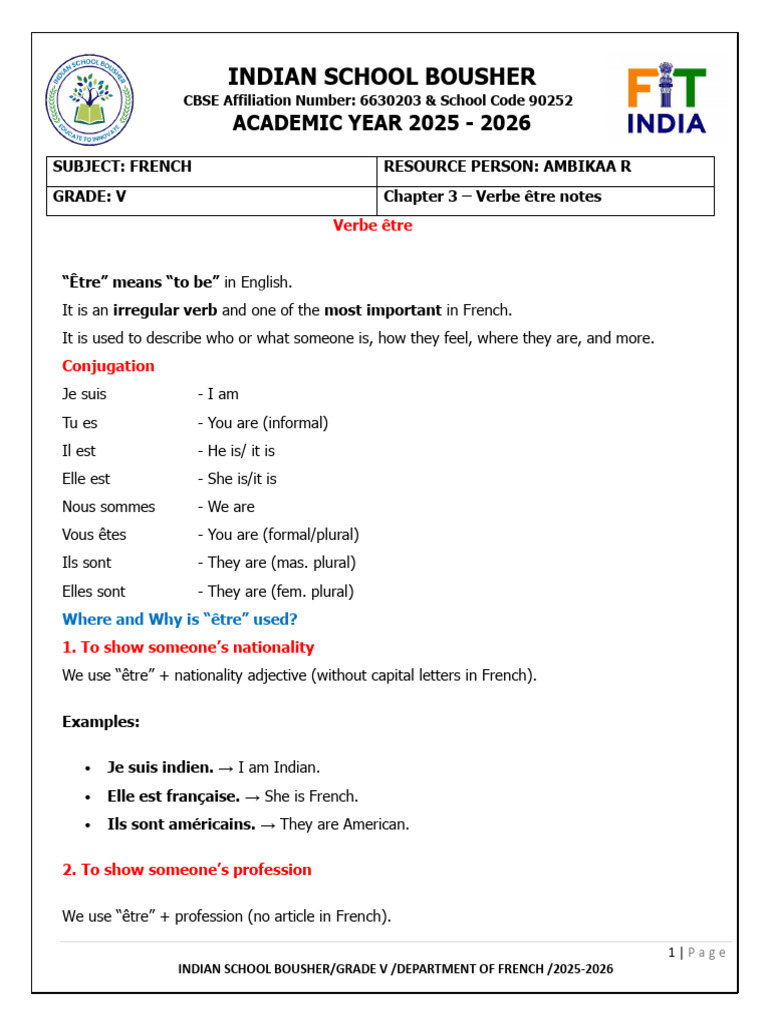Understanding the Verb Être in French | PDF | Language Families ...