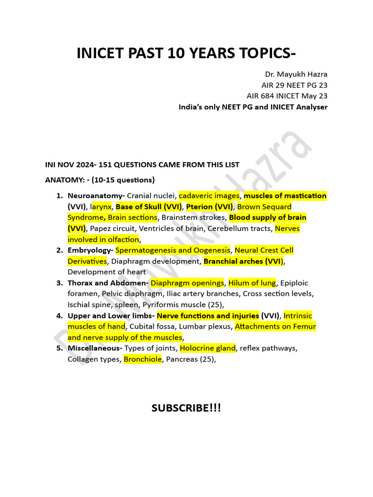 Inicet Most Important Topics 2025 2025 20 05 10 40 8 | PDF | Anemia ...