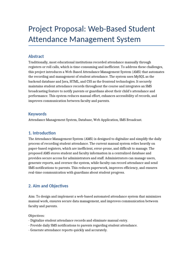 Attendance Management System Proposal | PDF | Web Application | Databases