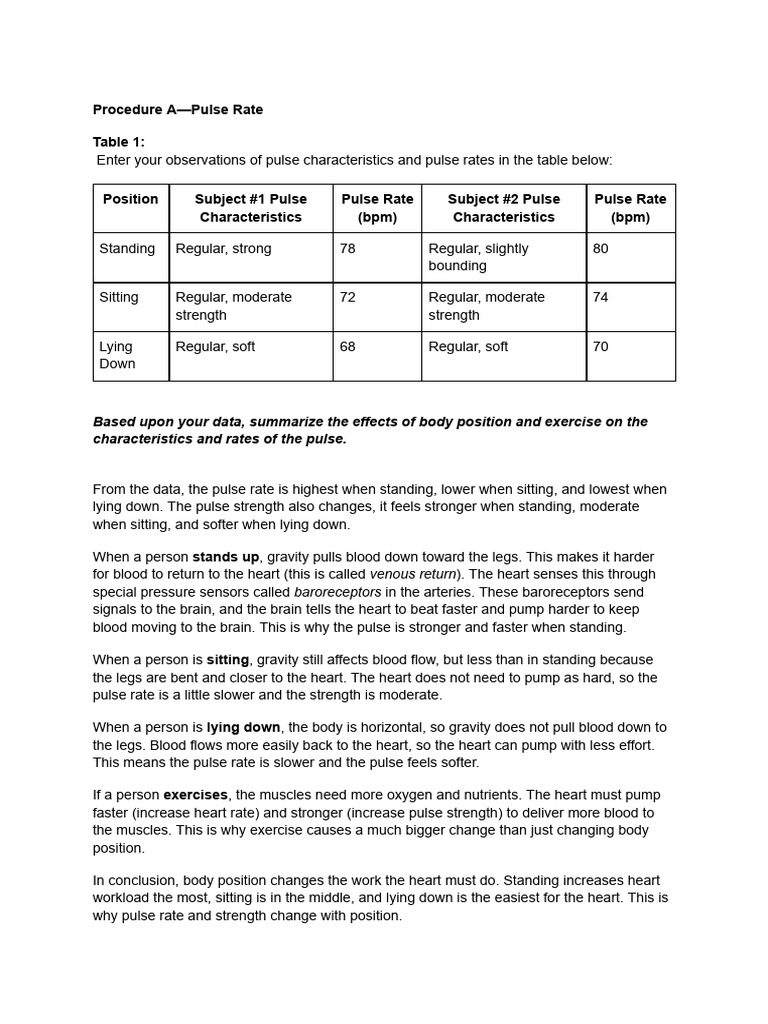 Pulse Rate & Blood Pressure Worksheet | PDF | Blood Pressure | Heart