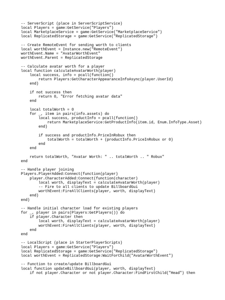 Avatar Worth Calculation Script | PDF | Computing | Software