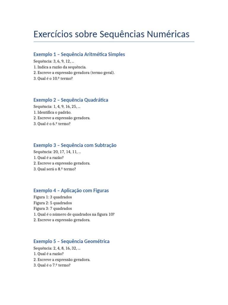 Exercicios Sequencias Sem Solucoes | PDF