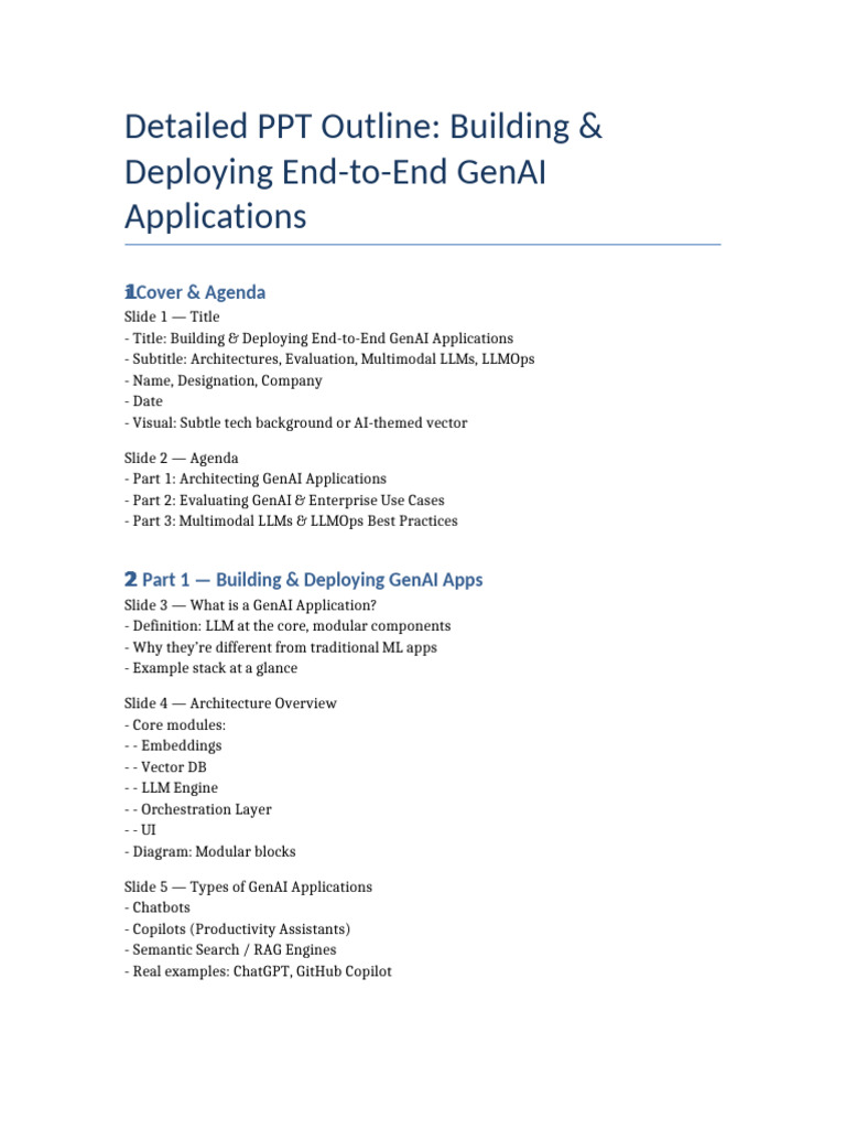 GenAI Detailed PPT Outline | PDF | Computing | Software Engineering