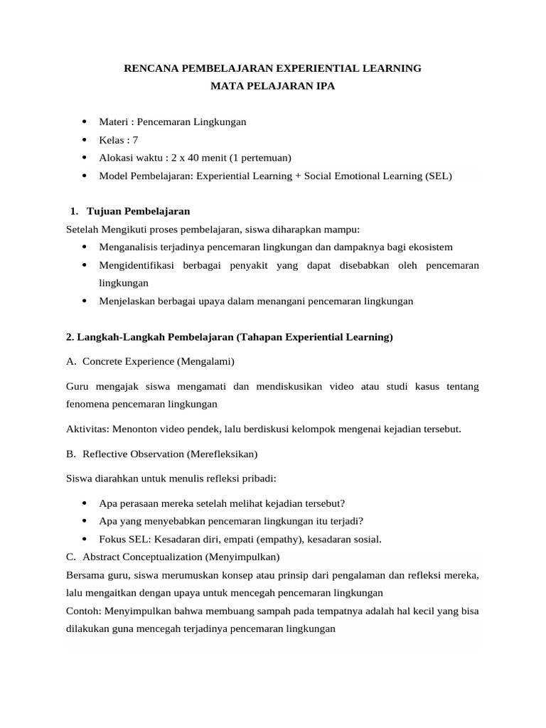 Rencana Pembelajaran Experiential Learning | PDF