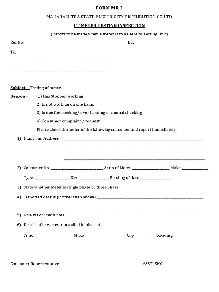 LT Meter Testing Inspection Form MR 2 | PDF