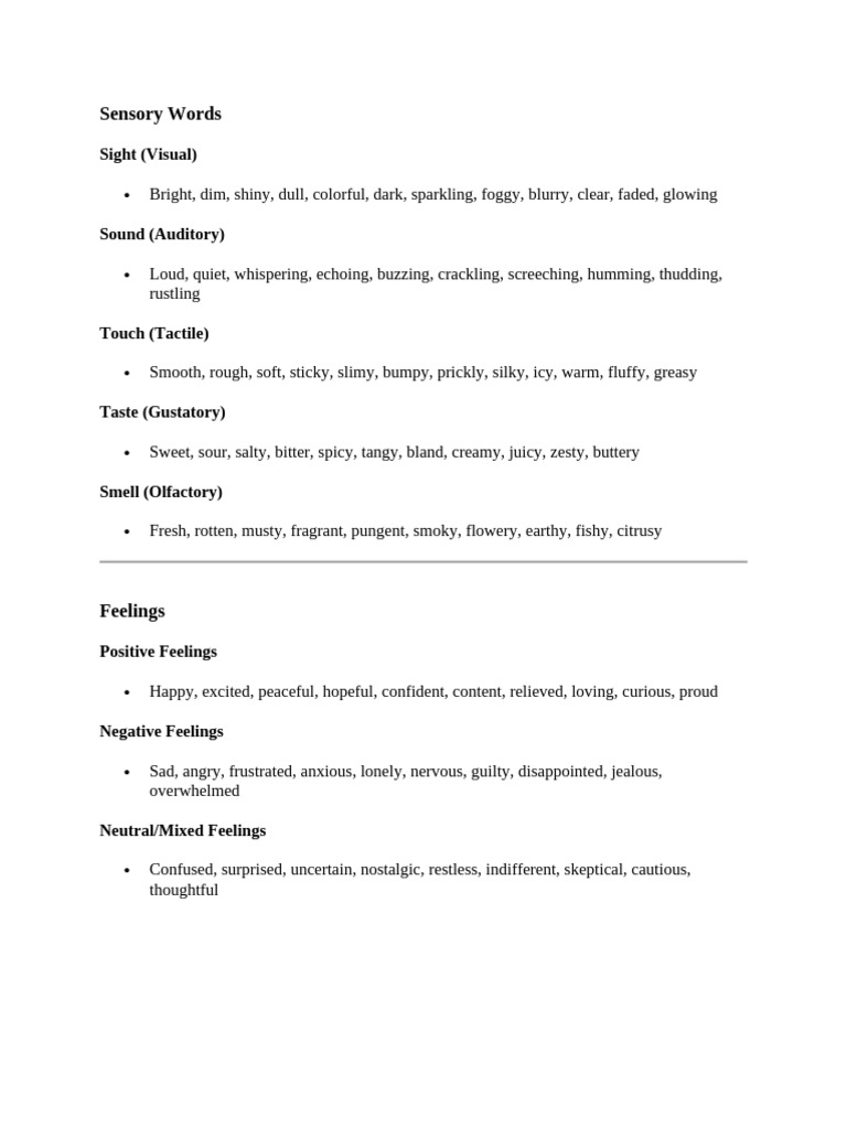 Sensory Words for Auditory Imagery | PDF
