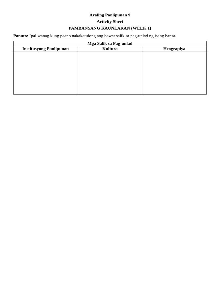 Activity Sheet (G9 Q4 WEEK 1) | PDF