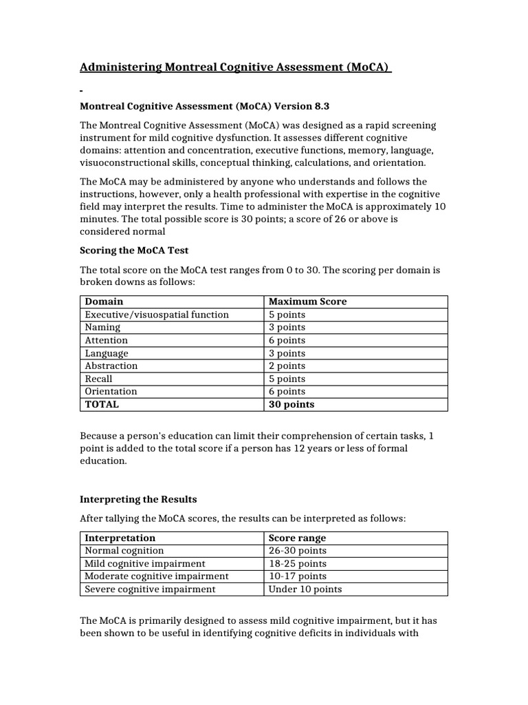 Administering the MoCA for Cognitive Assessment | PDF | Cognition ...