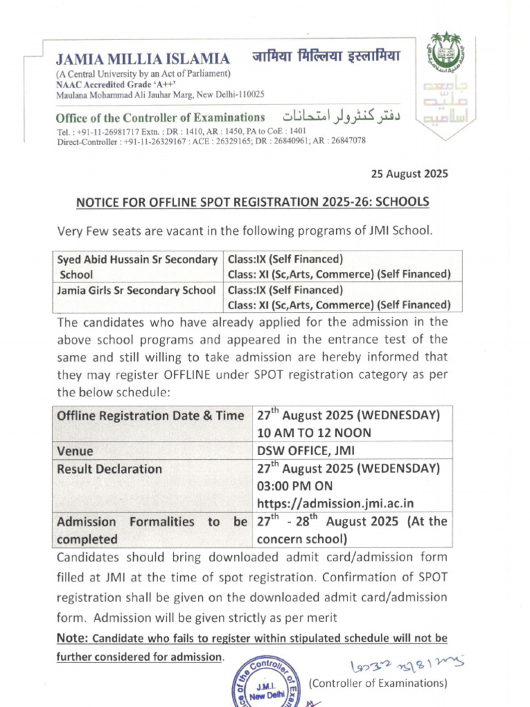 School Offline SPOT Registration Notice | PDF