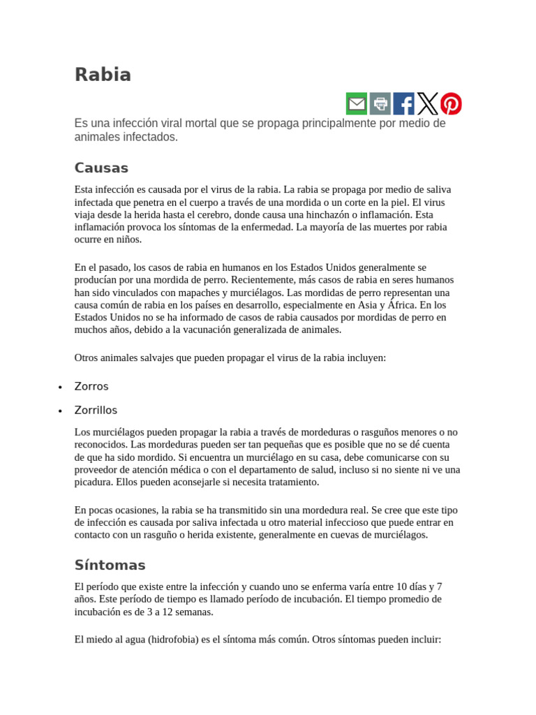 Información sobre la rabia y su prevención | PDF | Rabia | Enfermedades ...