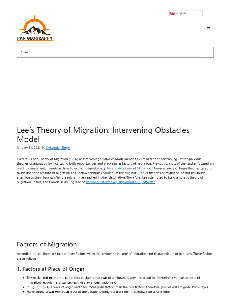 Lee's Theory of Migration - Intervening Obstacles Model - Pan Geography ...