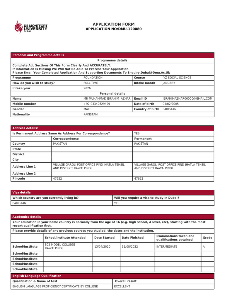 Application Form DMU-120080 | PDF