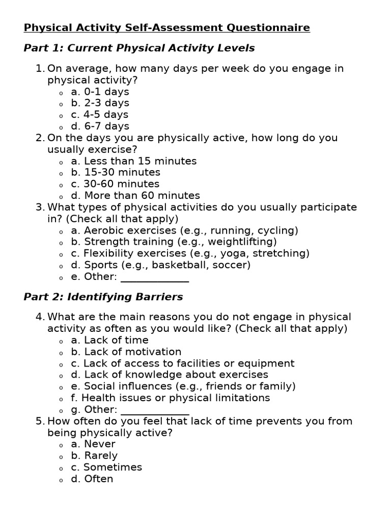 Physical Activity Self-Assessment Tool | PDF | Goal | Behavioural Sciences