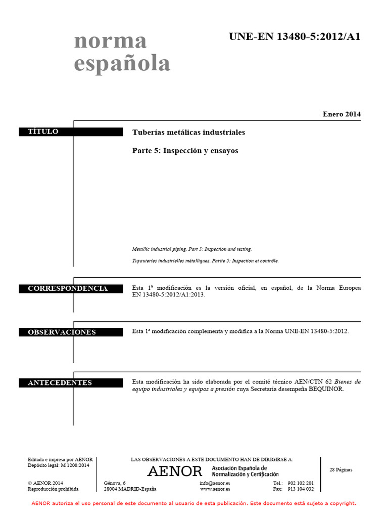Norma EN 13480-5: Inspección y ensayos | PDF | Soldadura | Construcción