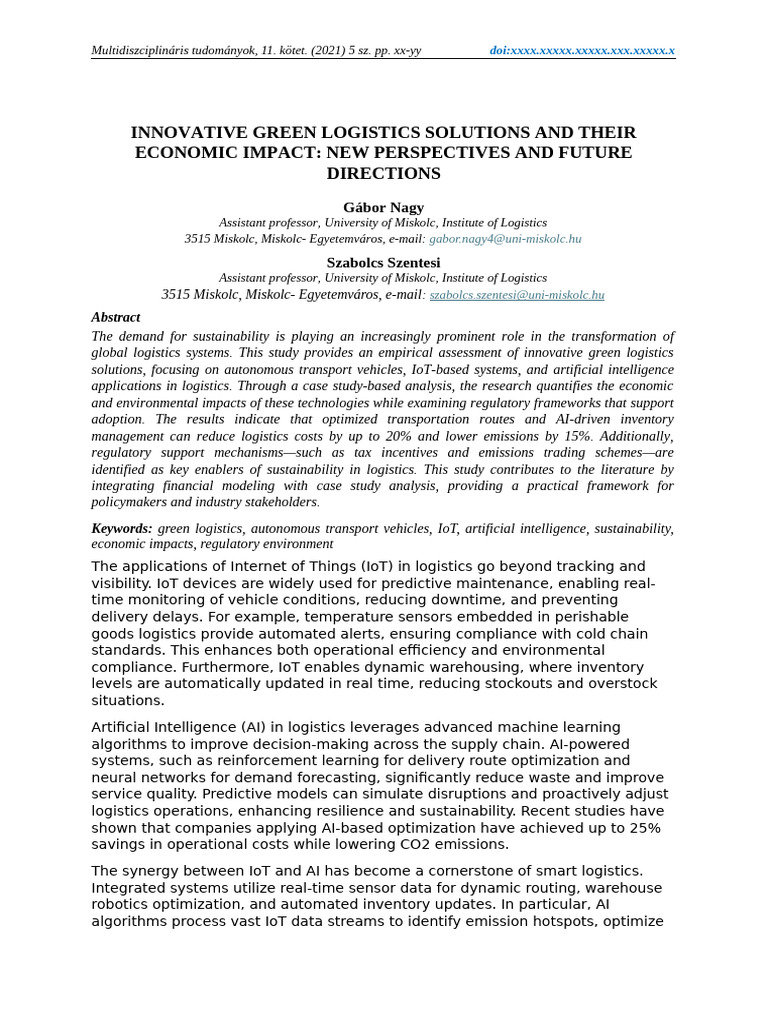 Revised Green Logistics Article v1 | PDF | Efficient Energy Use ...
