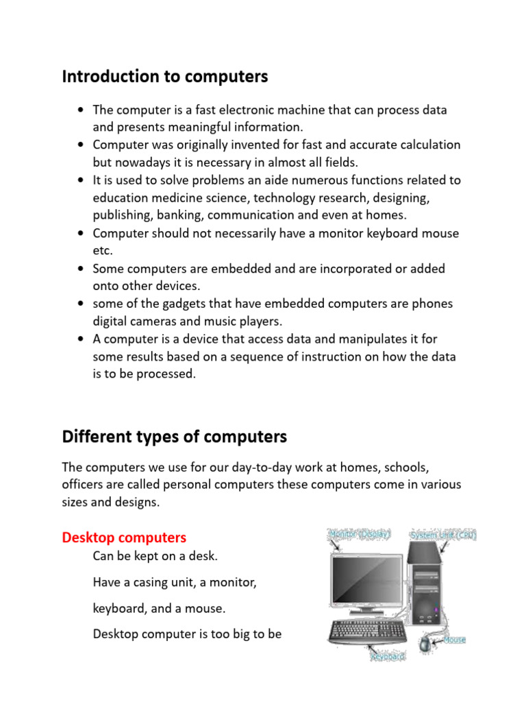Types and Uses of Computers Explained | PDF | Microcomputers ...