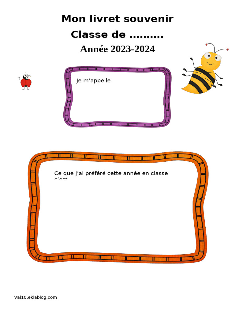 Livret souvenir fin d'année scolaire | PDF