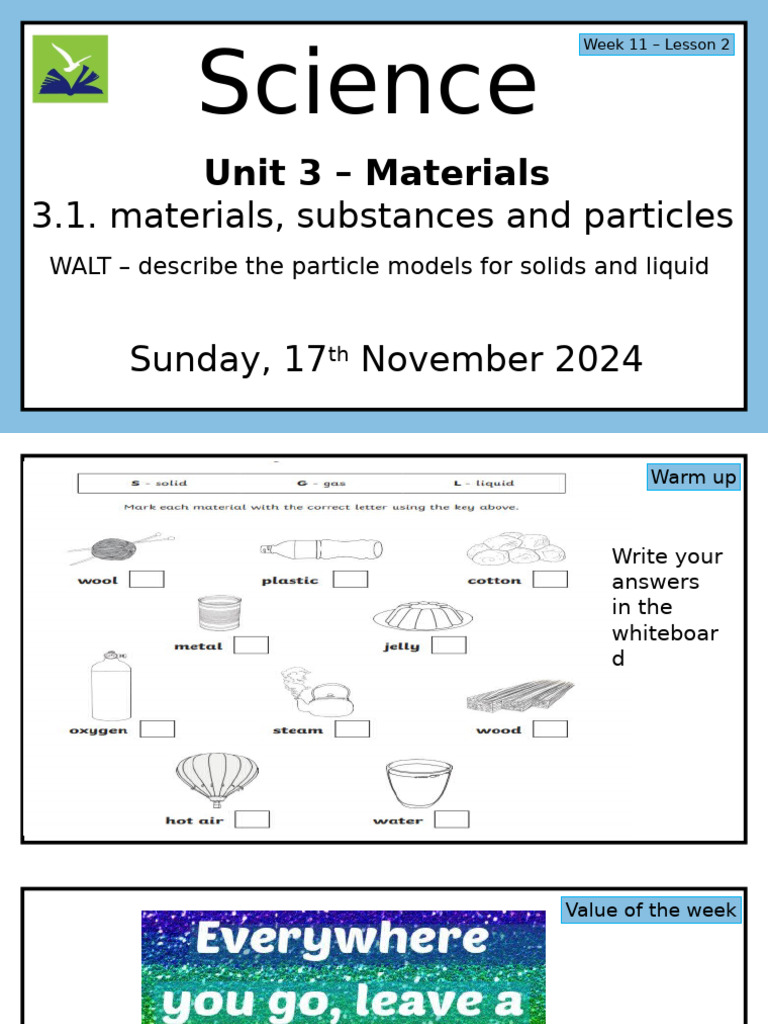 Term-1 Week 11 SCIENCE L1 | PDF | Matter | Solid