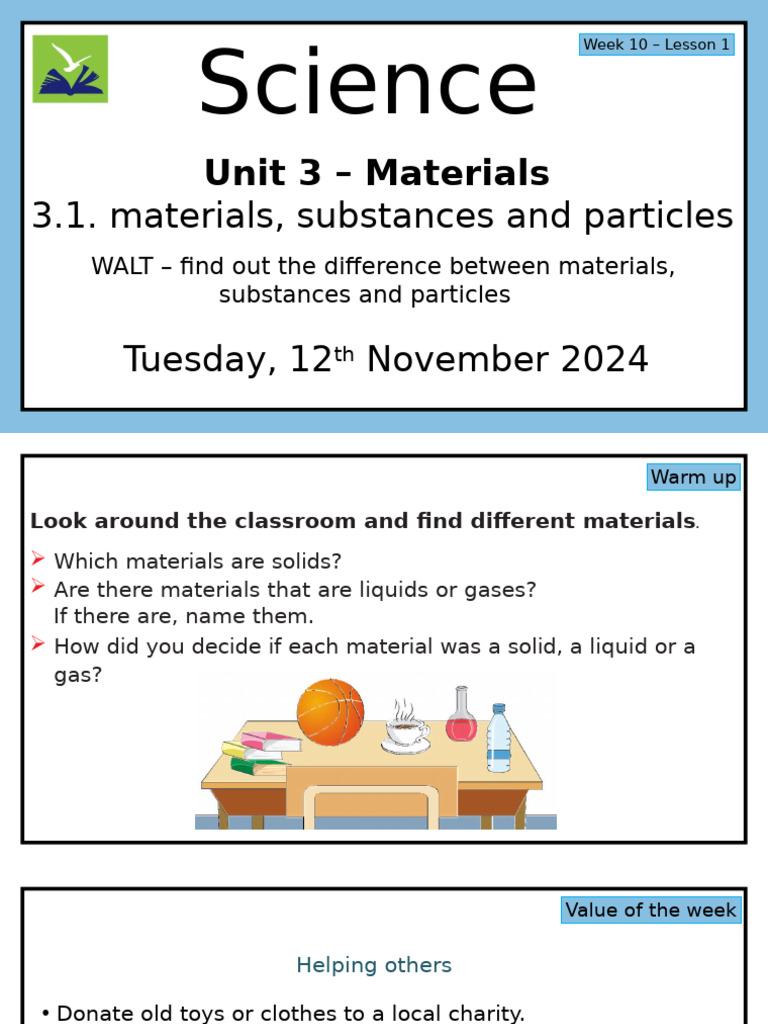 Term-1 Week 10 SCIENCE L3 | PDF | Glasses | Liquids