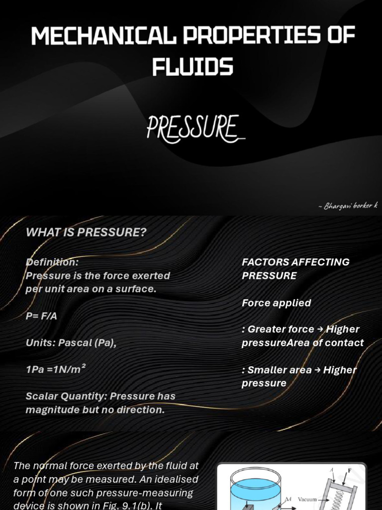 Pressure in Fluids for Class 11 | PDF