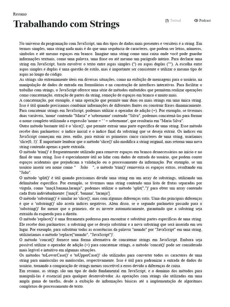 (Aula 5) Resumo - Trabalhando Com Strings | PDF | String (Ciência da ...
