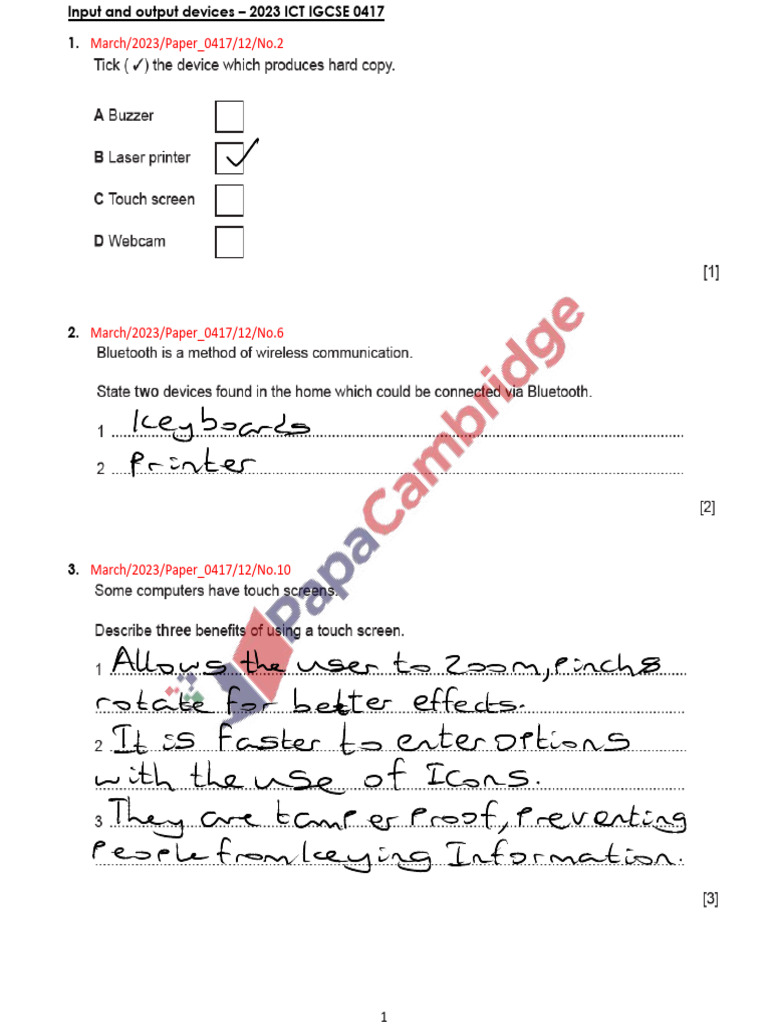 2023 Input and Output Devices IGCSE ICT 0417 - Solved | PDF
