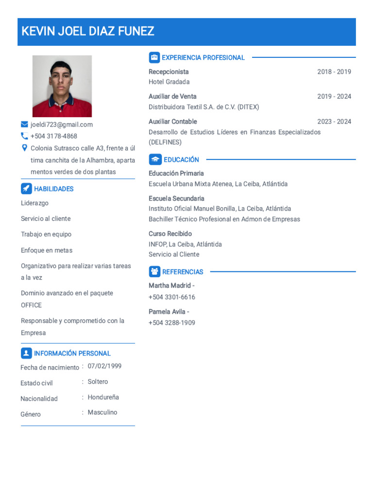 CV de Kevin Joel Díaz Funez | PDF