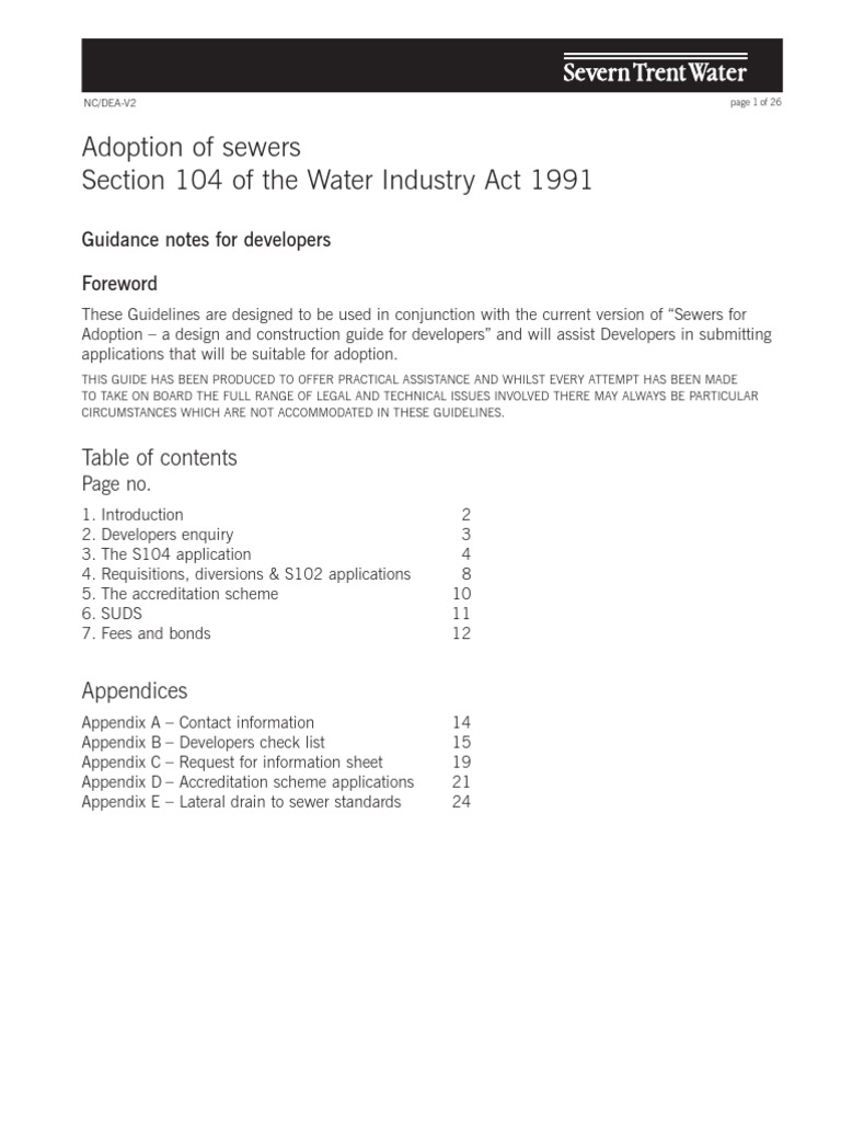 Adoption of Sewers Section 104 of The Water Industry Act 1991 | PDF ...