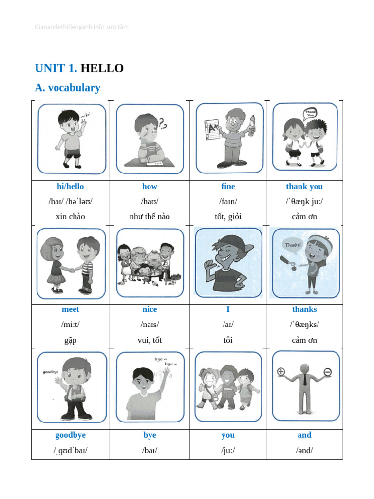 Unit 1: Hello Vocabulary & Exercises | PDF | Linguistics