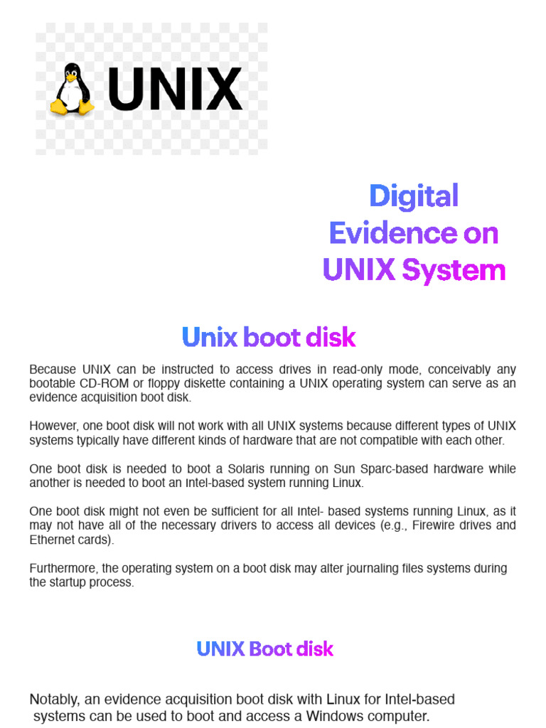 UNIX Digital Evidence Acquisition Guide | PDF | Booting | File System