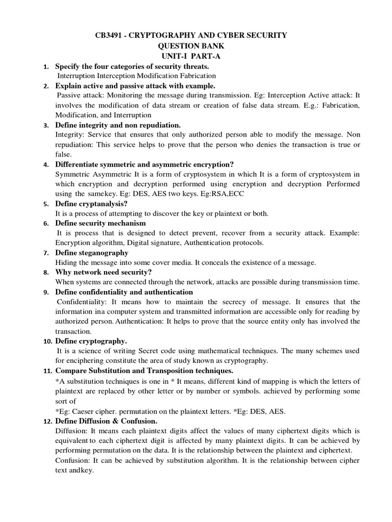 Cb3491 Ccs Question Bank | PDF | Encryption | Key (Cryptography)
