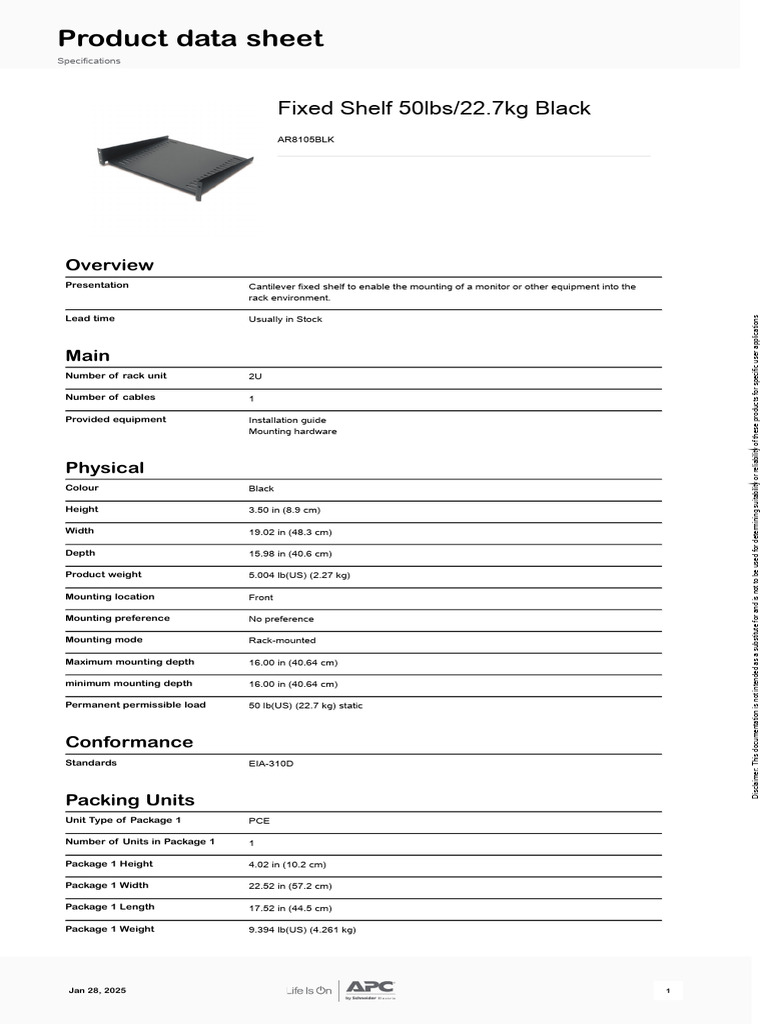 APC NetShelter Shelving Mounting Accessories AR8105BLK | PDF | Economy ...