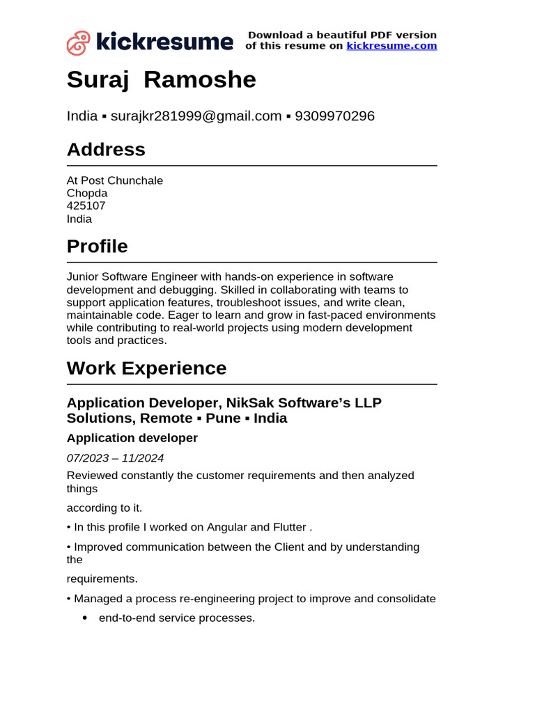 MCA 118 Suraj Ramoshe Resume | PDF | Software | Software Development