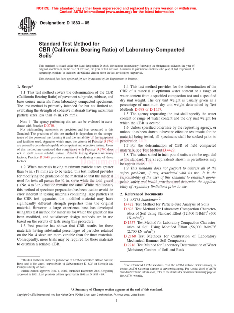 ASTM D1883: CBR Test Method Overview | PDF