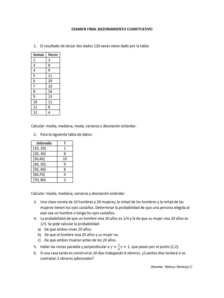 Examen Final Razonamiento Cuantitativo | PDF