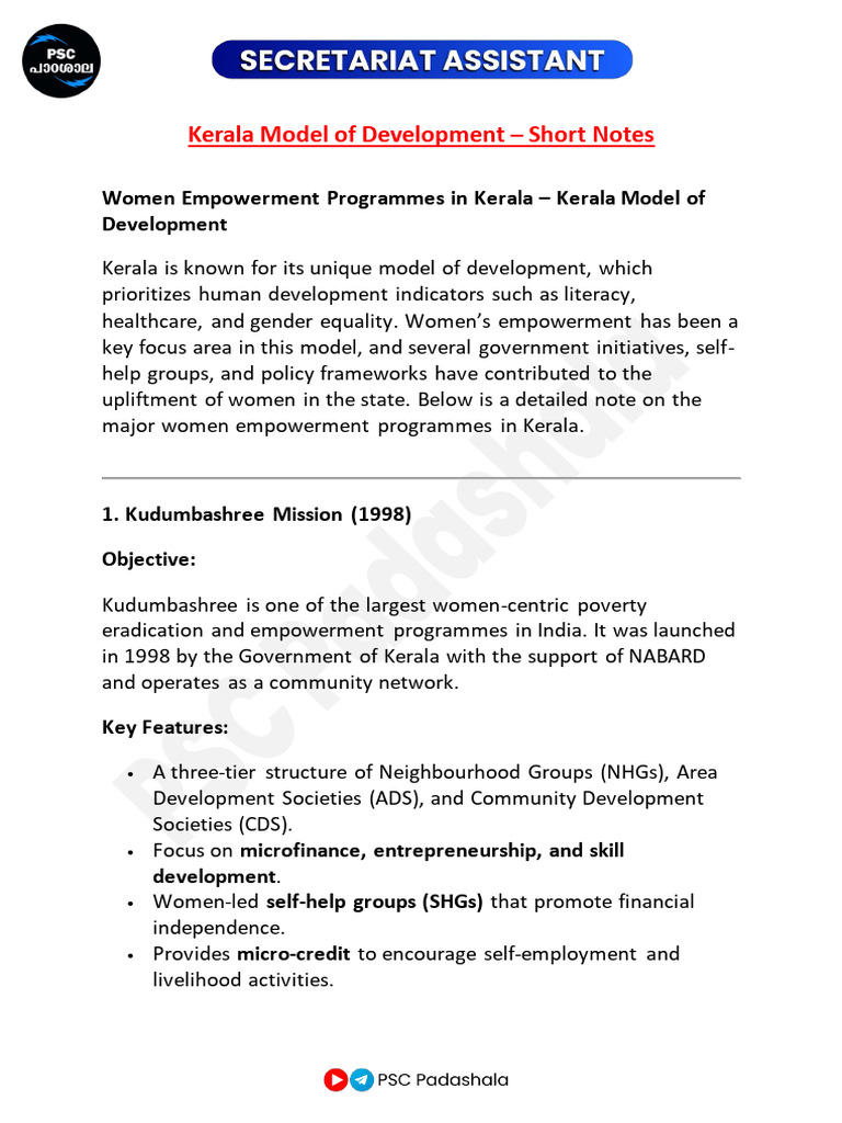Kerala Model - Women Empowerment Programmes | PDF | Empowerment | Violence