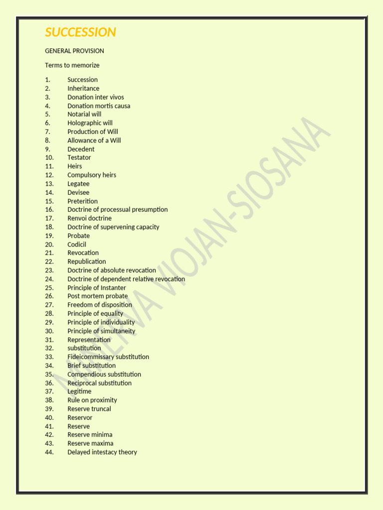 Key Terms and Concepts in Succession | PDF | Surety | Will And Testament