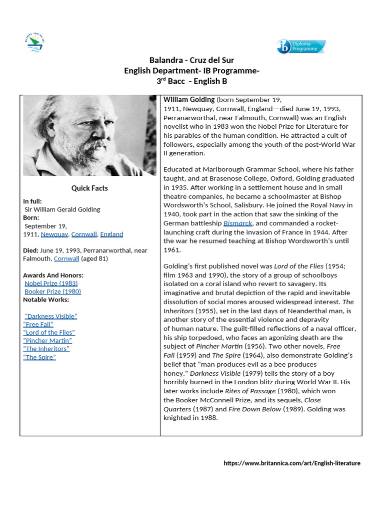 William Golding: Life and Works | PDF | Naval Warfare | Ships