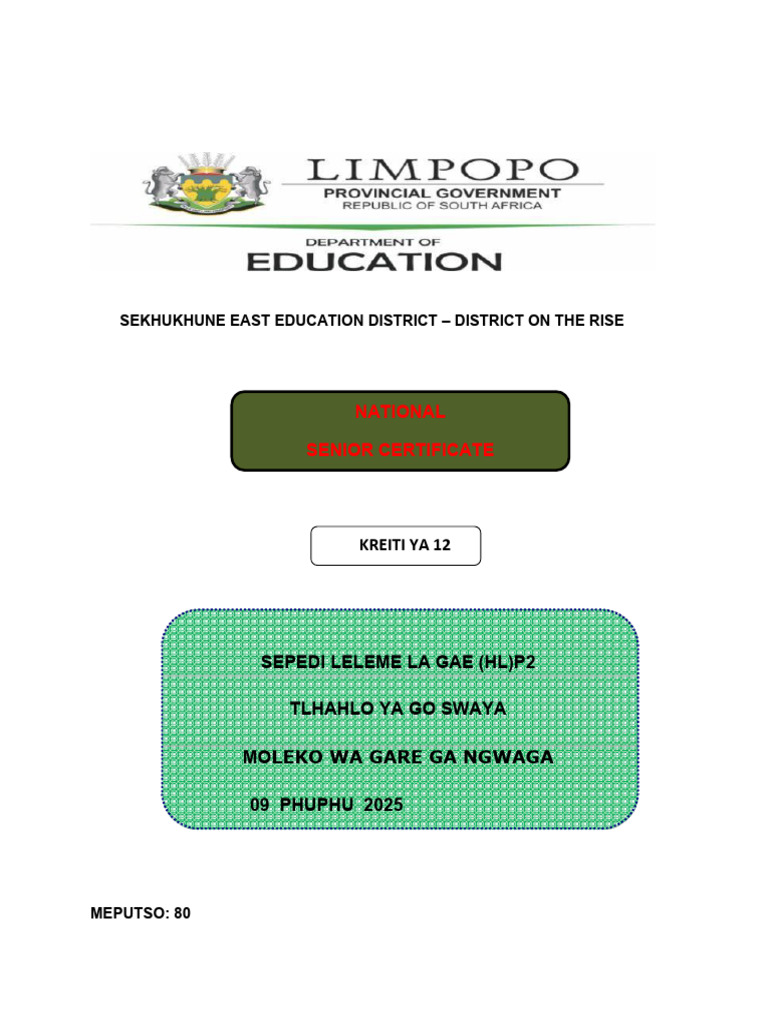 Sepedi HL GR 12 P2 Memo For June Exam 2025 | PDF