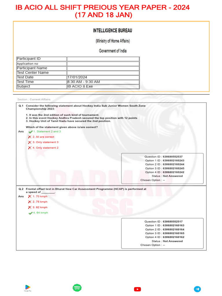 Ib Acio Grade II Executive 2024 - Pyq Paper | PDF | Human Development Index