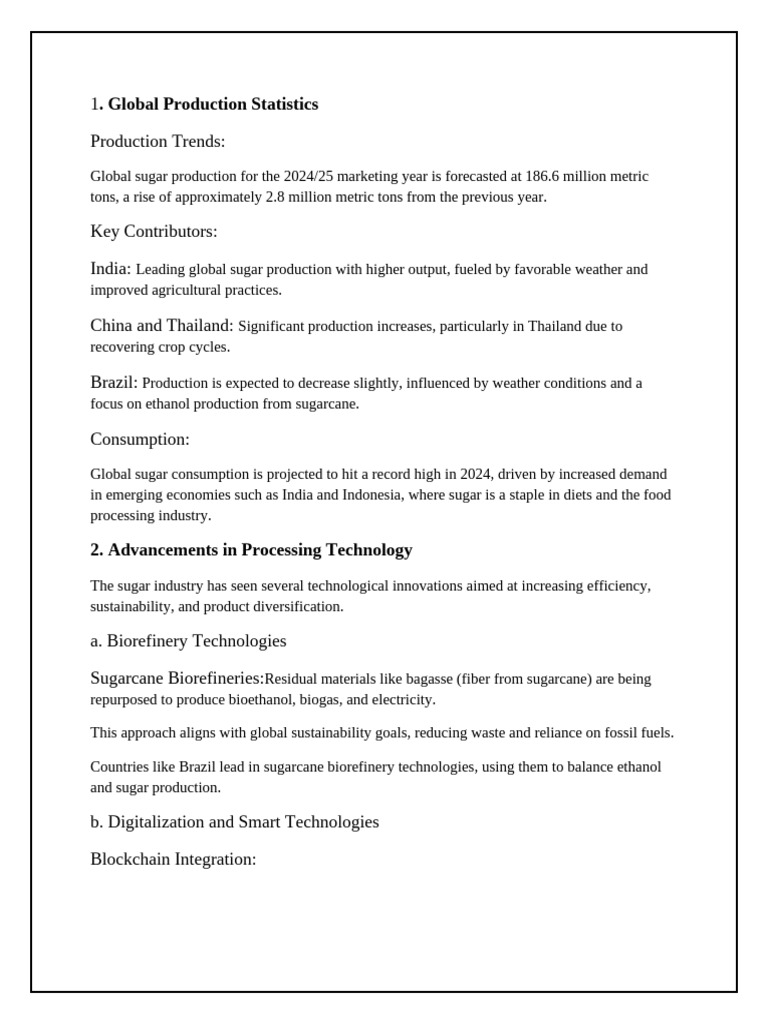 Cuurent Status of Sugar Technology | PDF | Sugarcane | Biorefinery