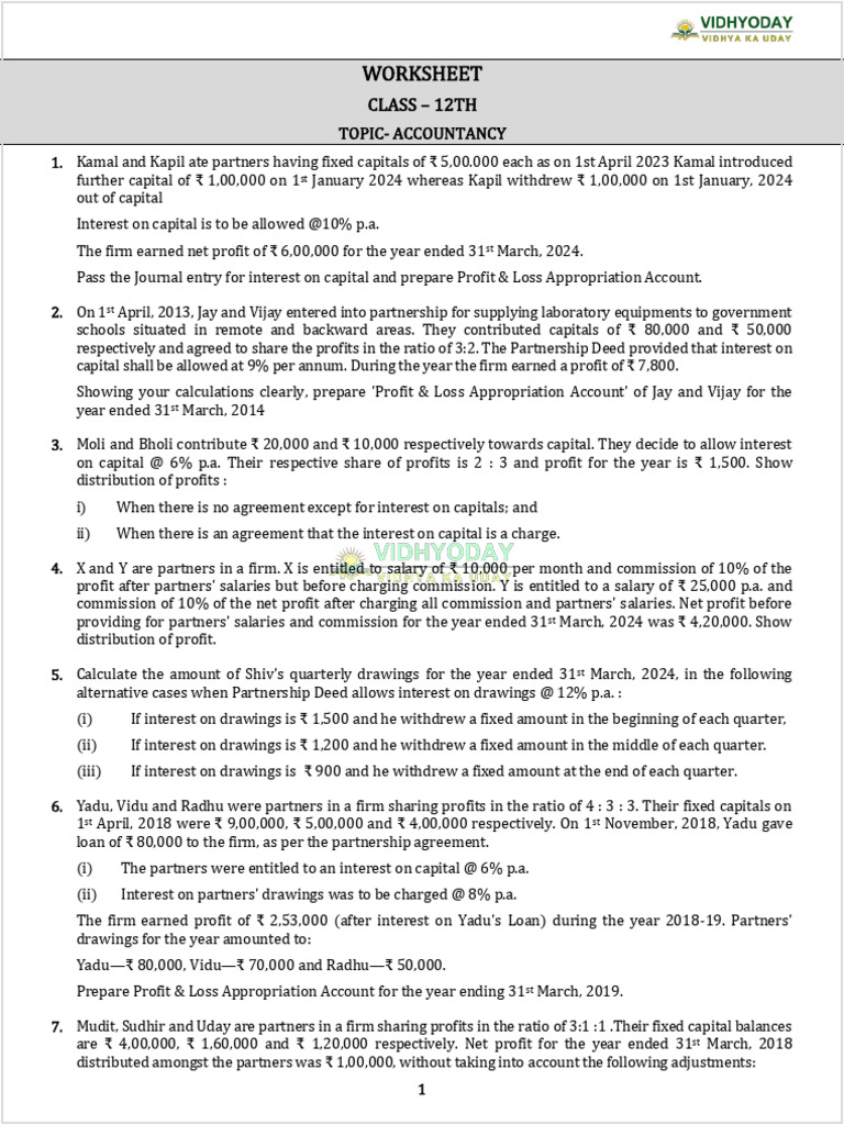 Class 12 - Worksheet - Accountancy 14072025 | PDF | Goodwill ...