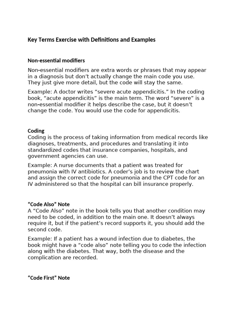 Bas Med Coding Key Terms WK 2 | PDF